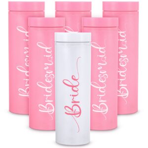 Gerrii 6 Sets Bridesmaid Proposal Gifts 15 oz Plastic Bridesmaid Cups Pink Bridesmaids Tumbler with Lids and Straws Water Bottle for Engagement Wedding Bridal Bachelorette Party