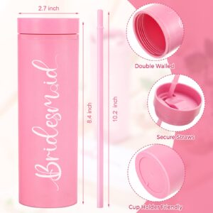 Gerrii 6 Sets Bridesmaid Proposal Gifts 15 oz Plastic Bridesmaid Cups Pink Bridesmaids Tumbler with Lids and Straws Water Bottle for Engagement Wedding Bridal Bachelorette Party