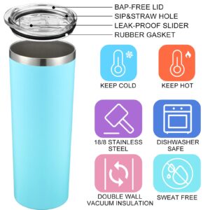 12 Packs Stainless Steel Skinny Tumblers with Lids and Straws 20 oz Double Wall Vacuum Insulated Tumbler Cup Graduation Teacher Nurse Gifts Mug with Cleaning Brush Cold Hot Drinks (Multicolored)