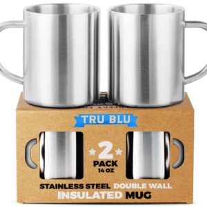 Stainless Steel Coffee Mug Set of 2-14 oz Premium Double Wall Insulated Travel Mugs - Shatterproof, BPA Free, Dishwasher Safe