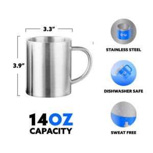 Stainless Steel Coffee Mug Set of 2-14 oz Premium Double Wall Insulated Travel Mugs - Shatterproof, BPA Free, Dishwasher Safe