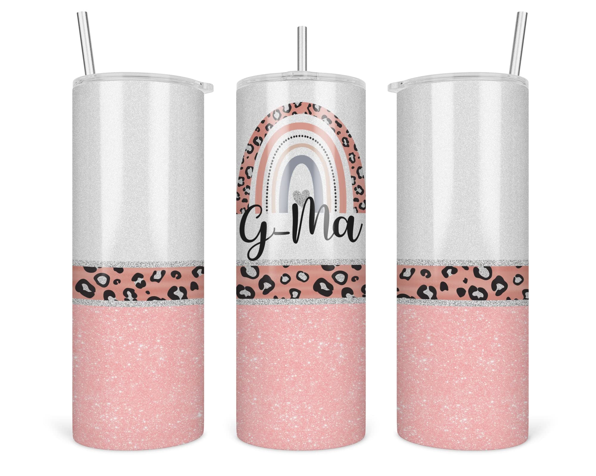 TunlaStore Leopard G-Ma Tumbler - G-Ma Rainbow Tumbler - Mothers Day Gifts G-Ma - Leopard Rainbow G-Ma Travel Cup - Tumbler With Straw And Lid - 20 Oz - Insulated Stainless Steel, White