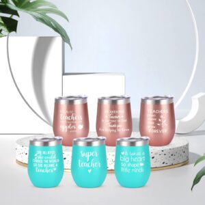 GINGPROUS 6 Pack Teacher Appreciation Gifts for Teachers, Thank You Gifts for Preschool Elementary Daycare Teacher, Teachers Day Gifts Christmas Gifts, 12oz Insulated Wine Tumbler, Rose Gold & Mint