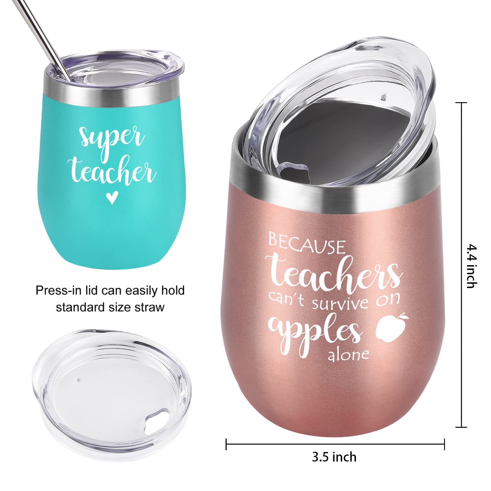 GINGPROUS 6 Pack Teacher Appreciation Gifts for Teachers, Thank You Gifts for Preschool Elementary Daycare Teacher, Teachers Day Gifts Christmas Gifts, 12oz Insulated Wine Tumbler, Rose Gold & Mint