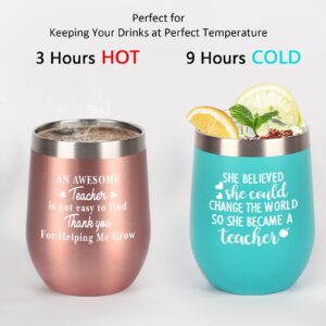 GINGPROUS 6 Pack Teacher Appreciation Gifts for Teachers, Thank You Gifts for Preschool Elementary Daycare Teacher, Teachers Day Gifts Christmas Gifts, 12oz Insulated Wine Tumbler, Rose Gold & Mint