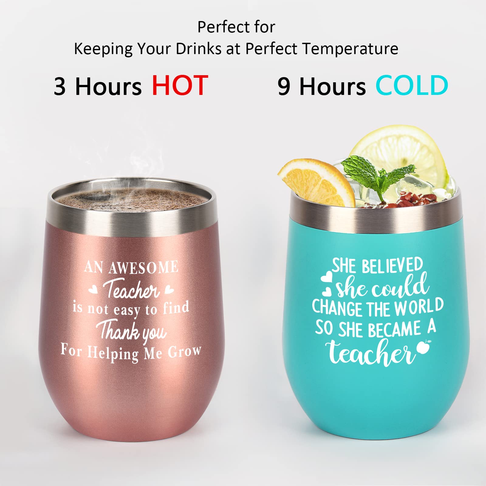 GINGPROUS 6 Pack Teacher Appreciation Gifts for Teachers, Thank You Gifts for Preschool Elementary Daycare Teacher, Teachers Day Gifts Christmas Gifts, 12oz Insulated Wine Tumbler, Rose Gold & Mint