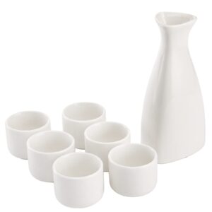 tosnail 7 pieces ceramic japanese sake set, 1 serving carafe and 6 cups - white