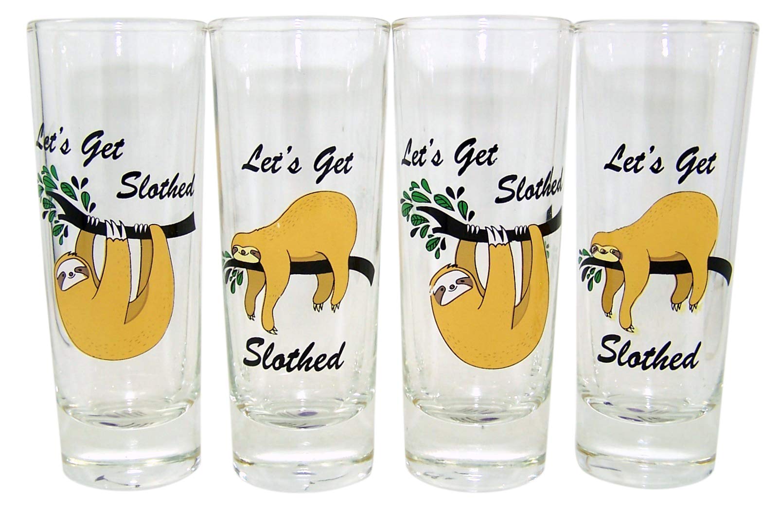 Let's Get Slothed Assorted Sloth Shot Glass Gift Set, Set of 4, 2 Ounces