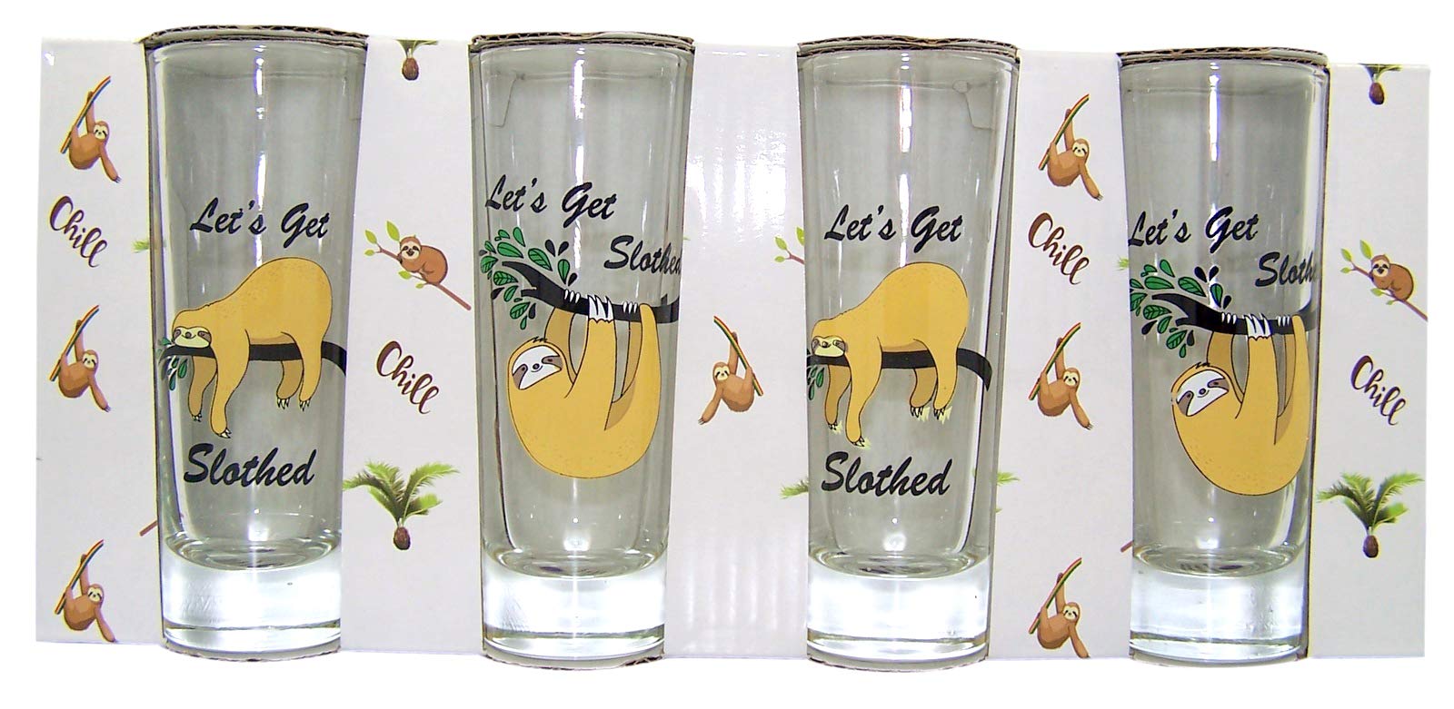 Let's Get Slothed Assorted Sloth Shot Glass Gift Set, Set of 4, 2 Ounces