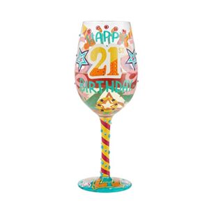 Enesco Designs by Lolita Happy 21st Birthday Hand-Painted Artisan Wine Glass, 1 Count (Pack of 1), Multicolor