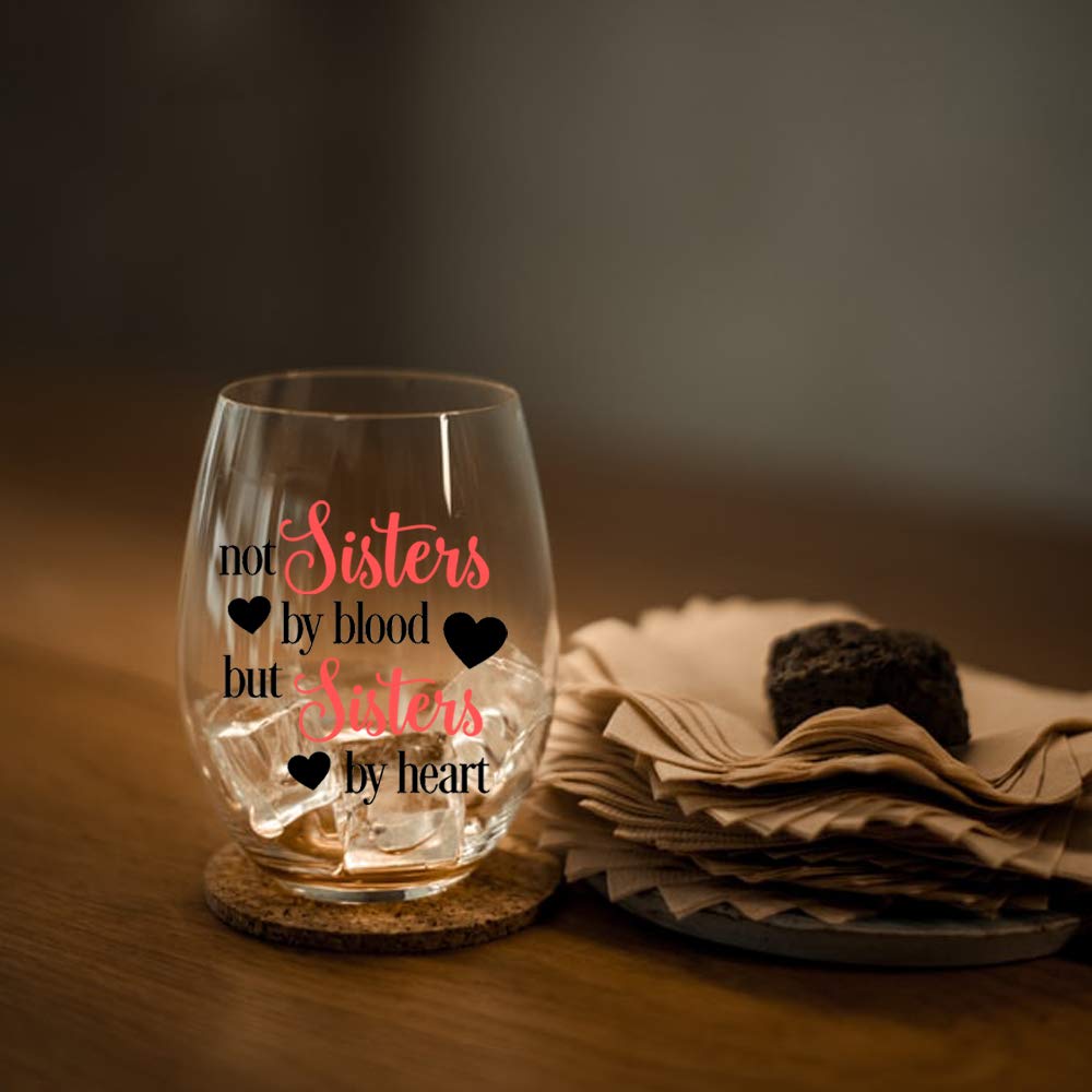 Perfectinsoy Not Sister By Blood But Sister By Heart Wine Glass with Gift Box, Funny Friend Gifts for Women, Soul Sister Gifts, Sister in Law Gifts, Funny Birthday Gifts Ideas for Women