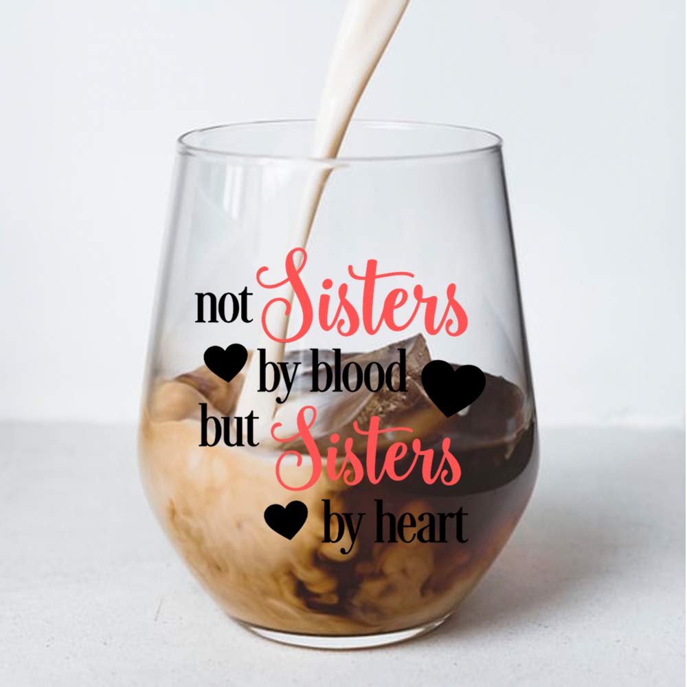 Perfectinsoy Not Sister By Blood But Sister By Heart Wine Glass with Gift Box, Funny Friend Gifts for Women, Soul Sister Gifts, Sister in Law Gifts, Funny Birthday Gifts Ideas for Women