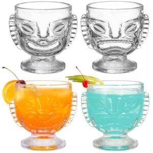 topzea 4 pack tiki glasses, 14 oz clear tiki mug set modern bar cocktail glass, hawaiian luau party mugs drinkware beverage drink cups for exotic cocktail, mai tai, pina colada, punch