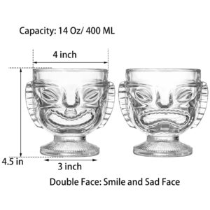 TOPZEA 4 Pack Tiki Glasses, 14 oz Clear Tiki Mug Set Modern Bar Cocktail Glass, Hawaiian Luau Party Mugs Drinkware Beverage Drink Cups for Exotic Cocktail, Mai Tai, Pina Colada, Punch