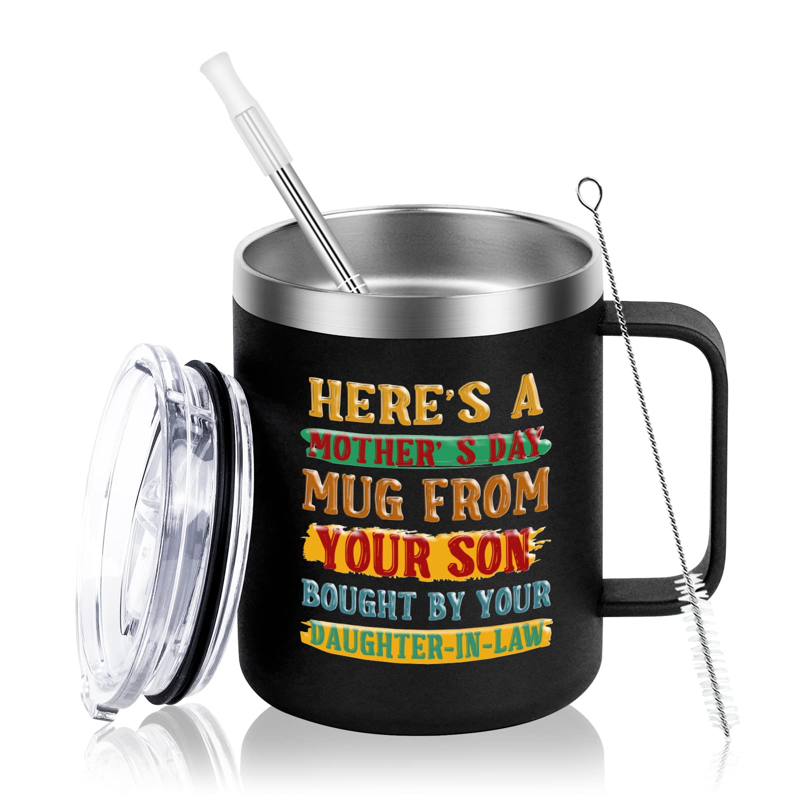 GINGPROUS Mother-In-Law Gifts, Here Is Mother's Day Mug From Your Son Travel Mug Mothers Day Gifts for Mother in Law from Daughter in Law for Mother New Mom to Be, 12Oz Insulated Coffee Mug, Black