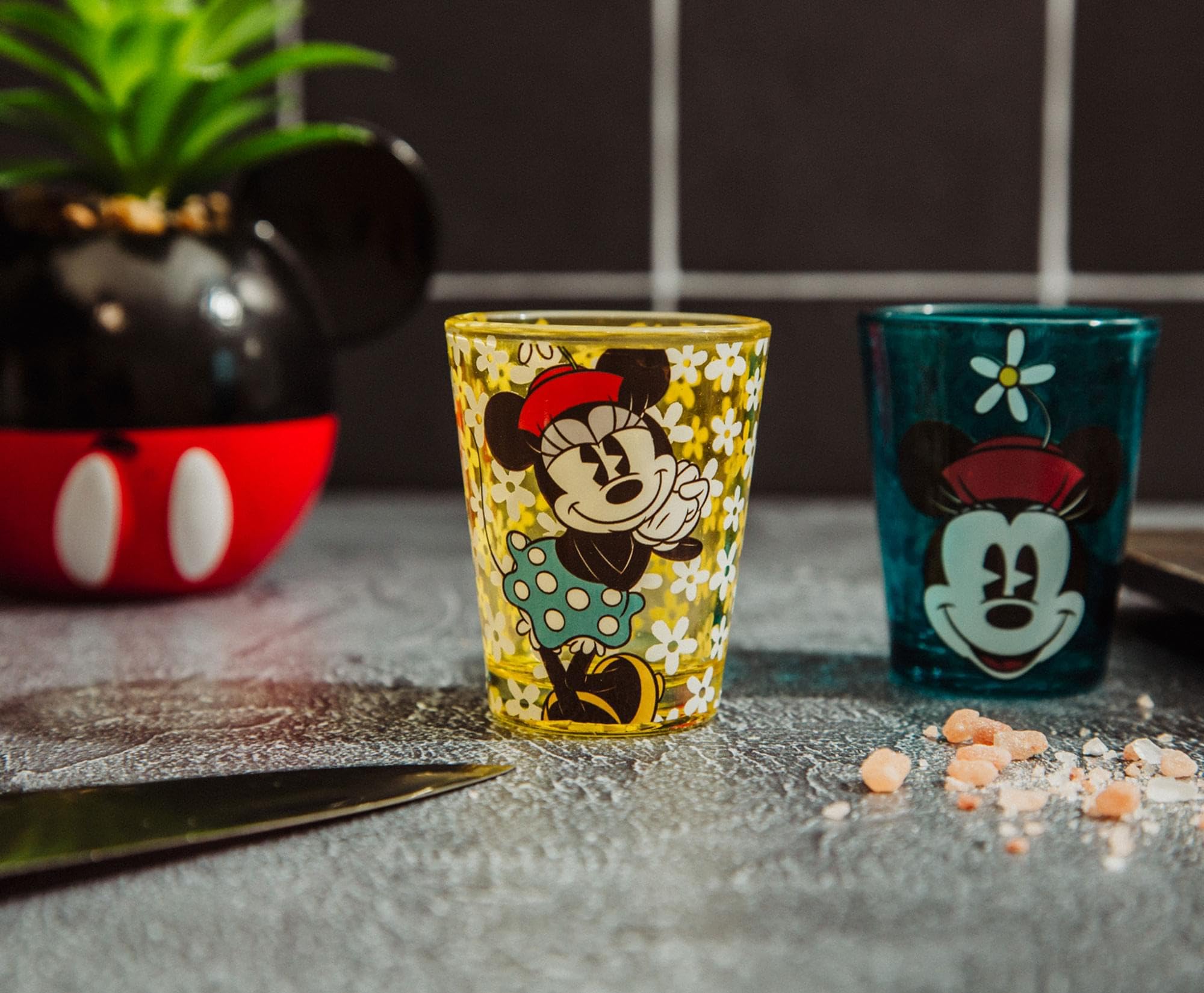 Silver Buffalo Disney Vintage Minnie Mouse 4 Pack Mini Glasses Set, 1.5 Ounce