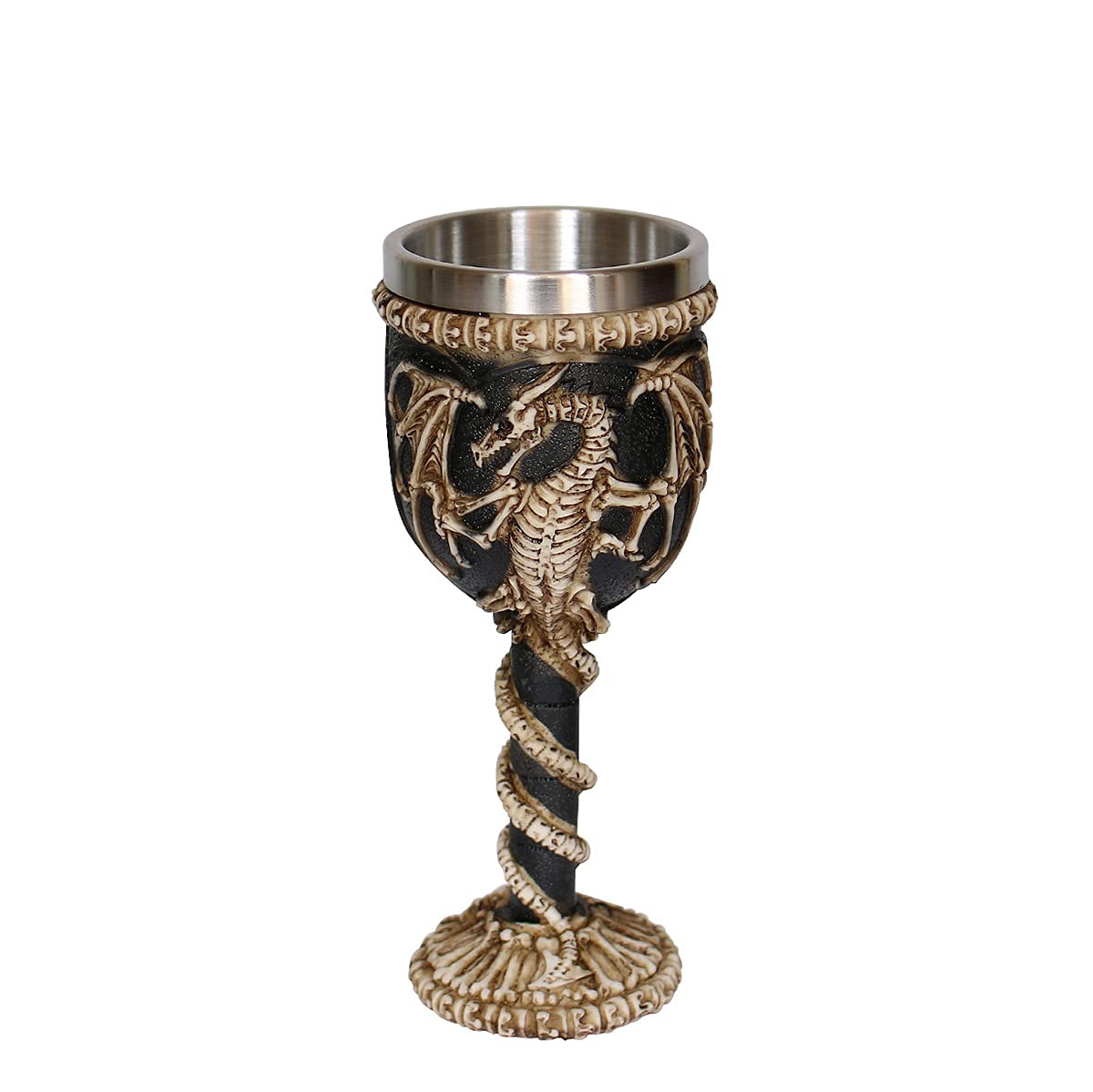 OTARTU Stainless Steel Medieval Dragon Chalice Goblet, Gothic Dragon Skeleton Ossuary Wine Cups 7oz.