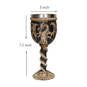 OTARTU Stainless Steel Medieval Dragon Chalice Goblet, Gothic Dragon Skeleton Ossuary Wine Cups 7oz.