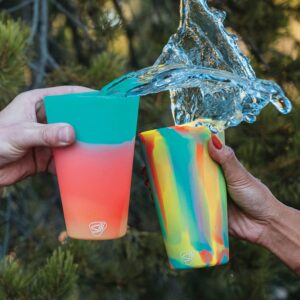 Silipint Silicone Pint Glasses: 4 Pack - 2 Aurora & 2 Sugar Rush - 16oz Unbreakable Cups, Flexible, Seasonal Color