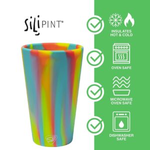 Silipint Silicone Pint Glasses: 4 Pack - 2 Aurora & 2 Sugar Rush - 16oz Unbreakable Cups, Flexible, Seasonal Color