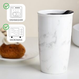 ANTIS'S HOME Ceramic Coffee Mug with Lid, Marble Double Wall Coffee Travel Mug Ceramic Tumbler 12 oz, Reusable Tall Cup, Splash Resistant Lid, Dishwasher Microwaveable Safe