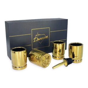 durawe company 50 caliber shot glass, set of 4 ceramic shot glasses with pourer, 50 cal bullet casings shaped shot glasses great gift drinking glass set for men, luxury gift set