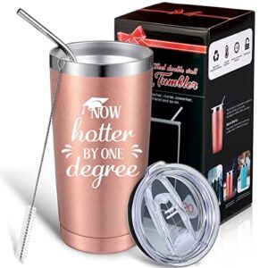 now hotter by one degree tumbler christmas mug for college and high school graduation, 20 oz double wall insulated mug tumbler with lid, straw, cleaning brush and box