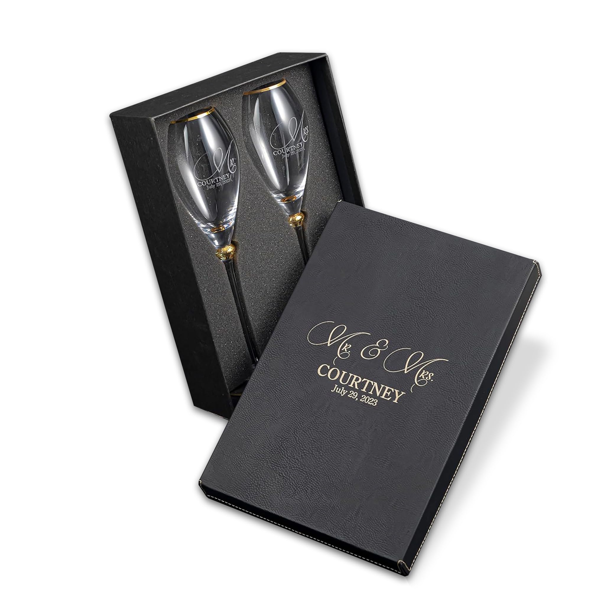 Krezy Case Set of 2 Personalized Wedding Engraved Champagne Flutes- Mr and Mrs Design - For Weddings,Parties and Anniversary