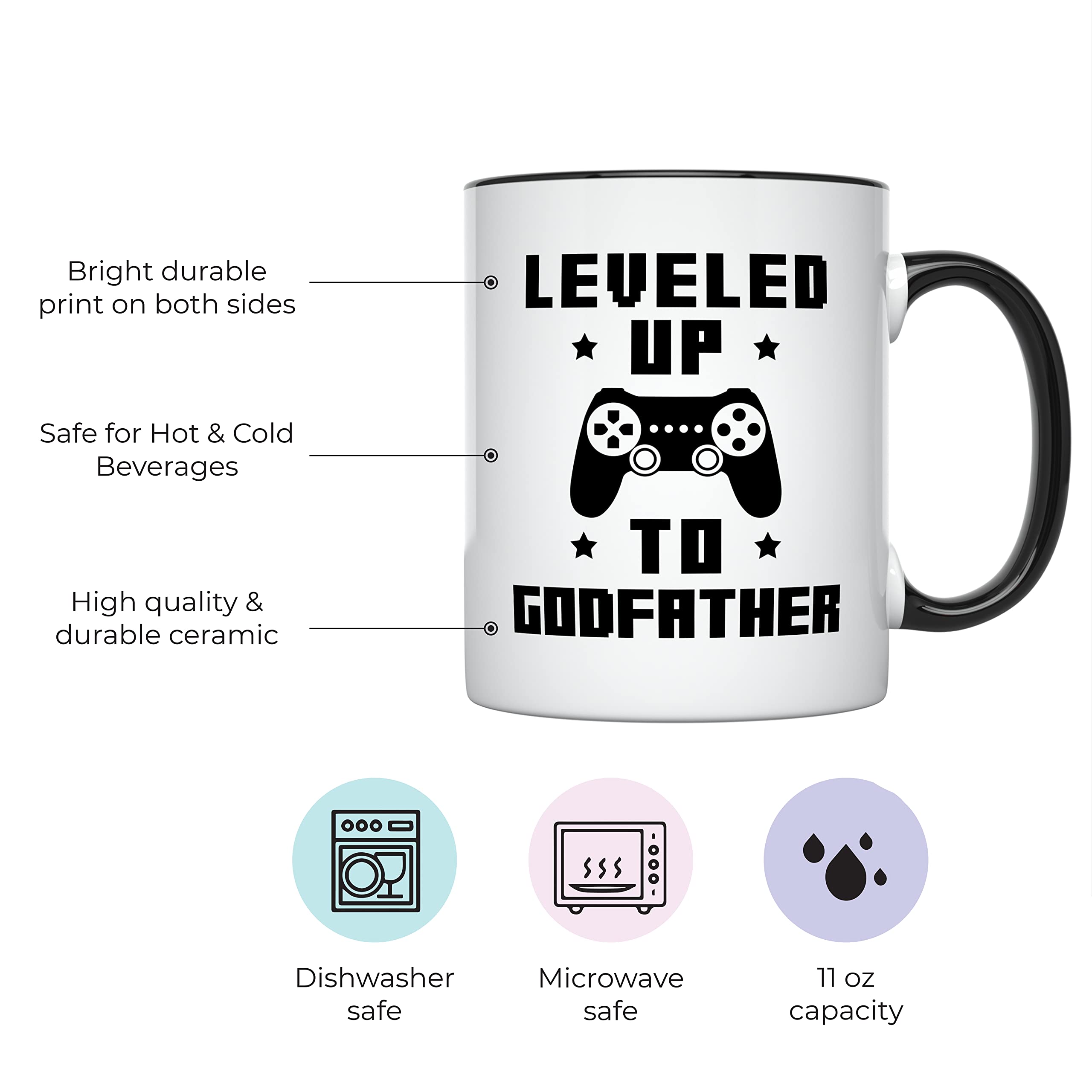 YouNique Designs Will You Be My Godfather Coffee Mug - Portable Coffee Mugs 11 Oz, Godfather Proposal Gifts for Godfather From Godson Goddaughter Godchild, Baptism Gifts For Godfather (Black Handle)