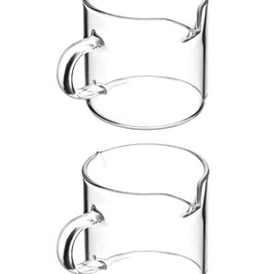 QWORK Double Spouts Espresso Shot Glass Cup Without Scale, 2 Pack Clear Glass Round Beaker with Handle, Suitable for Milk Coffee