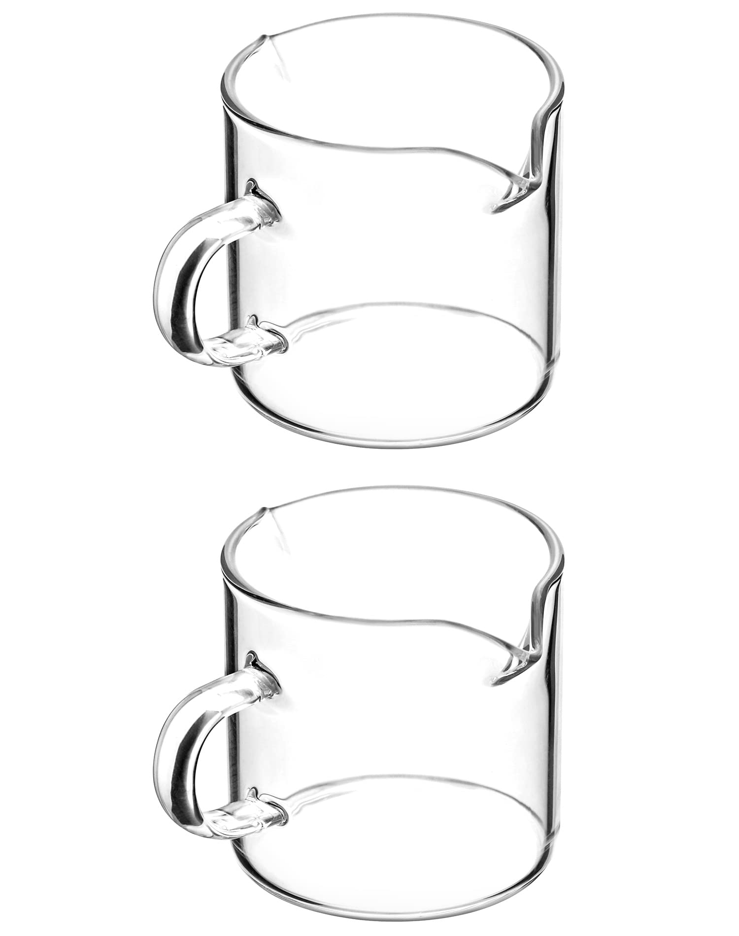 QWORK Double Spouts Espresso Shot Glass Cup Without Scale, 2 Pack Clear Glass Round Beaker with Handle, Suitable for Milk Coffee