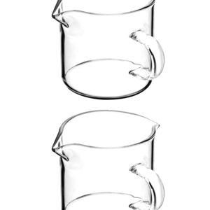 QWORK Double Spouts Espresso Shot Glass Cup Without Scale, 2 Pack Clear Glass Round Beaker with Handle, Suitable for Milk Coffee