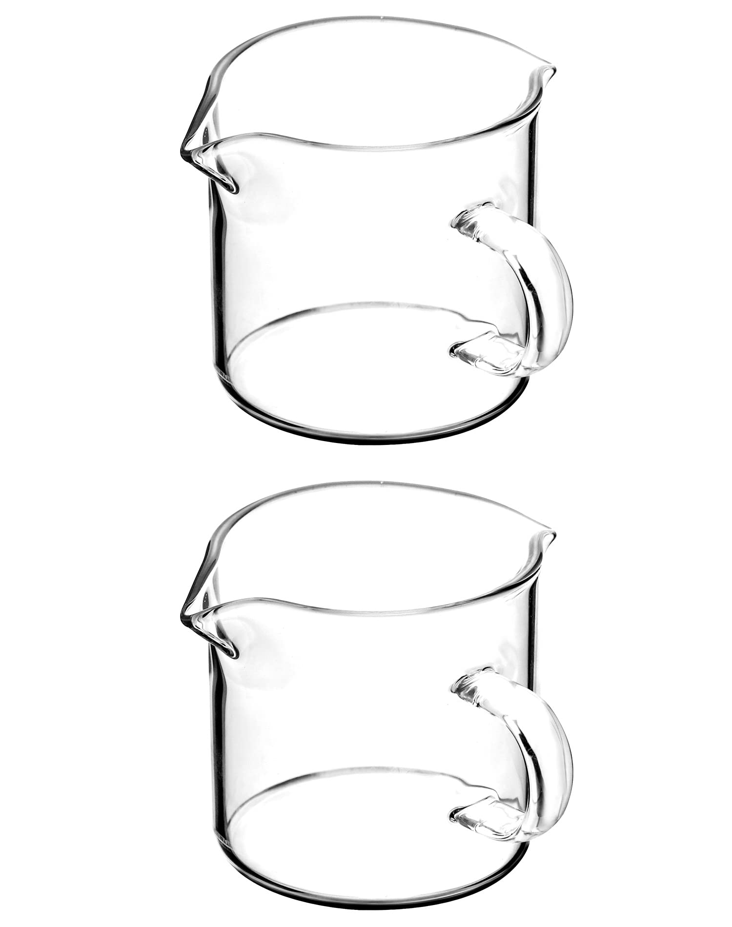 QWORK Double Spouts Espresso Shot Glass Cup Without Scale, 2 Pack Clear Glass Round Beaker with Handle, Suitable for Milk Coffee