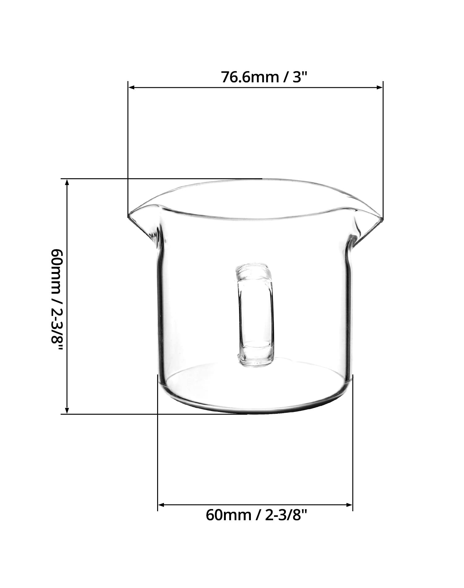 QWORK Double Spouts Espresso Shot Glass Cup Without Scale, 2 Pack Clear Glass Round Beaker with Handle, Suitable for Milk Coffee