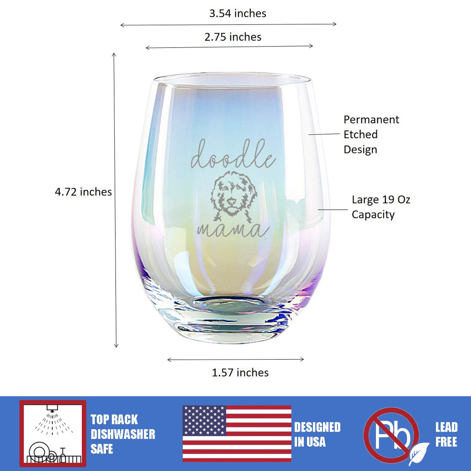 Osci-Fly Mothers Day Gifts for Doodle Mom, Goldendoodle Gifts Doodle Mom Handmade Rainbow Colorful Etched Wine Glass 18 Ounces