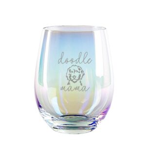 Osci-Fly Mothers Day Gifts for Doodle Mom, Goldendoodle Gifts Doodle Mom Handmade Rainbow Colorful Etched Wine Glass 18 Ounces