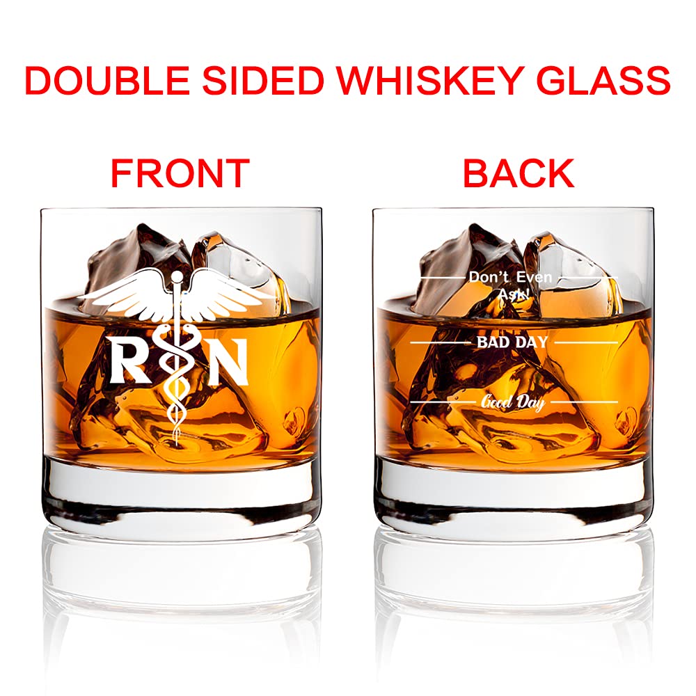 AGMdesign, Funny Double sided Good Day Bad Day Don't Even Ask RN Registered Nurse Whiskey Glasses, Registered Nurse Graduate Gift, Great Gift for Nurses, RN, or Nursing Graduation