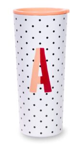 kate spade new york cute stainless steel mug, 24 ounce initial travel tumbler, double wall insulated cup with lid, a (pink)