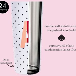 Kate Spade New York Cute Stainless Steel Mug, 24 Ounce Initial Travel Tumbler, Double Wall Insulated Cup with Lid, A (Pink)