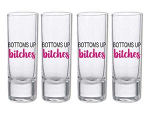 myxx bottoms up bitches shot glasses, 2 oz, clear