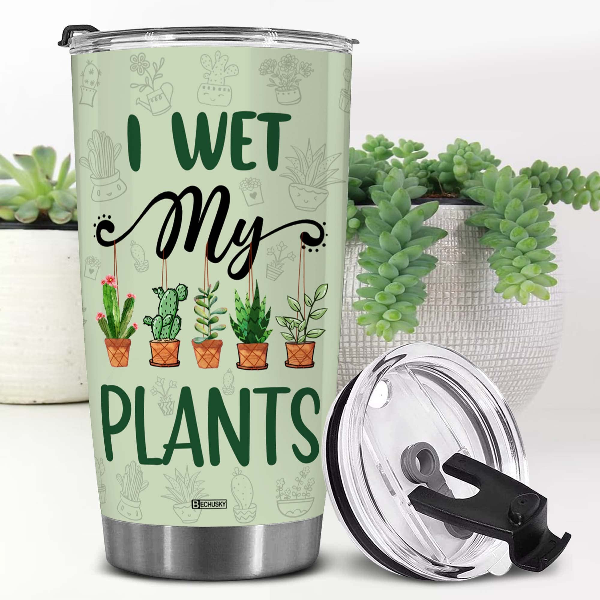 BECHUSKY Plant Lover Gifts for Women, Plant Gifts, I Wet My Plants Tumbler, Plant Mom Tumbler, Plant Tumbler For Plant Lovers, Plant Mom Gifts, Cool Plant Gifts, Woman Mothers Day, Tumbler Coffee 20OZ