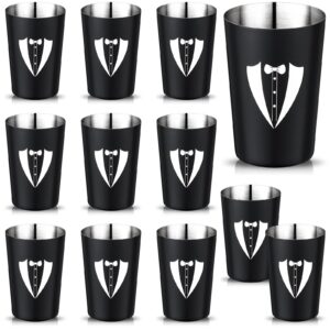 groom, groomsmen, bestman, stainless steel tuxedo shot glass 2 oz groomsmen wedding gifts for bachelor party favors proposal christmas gift (12 pcs)