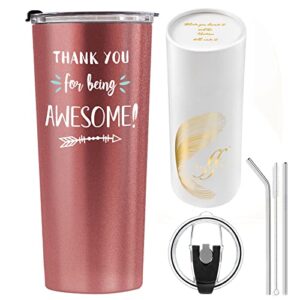 fancyfams teacher tumbler, 40oz stainless steel mug, teacher gifts for women - teacher appreciation gifts - gifts for teachers on birthday, best teacher ever (thank you 22oz - rose gold)