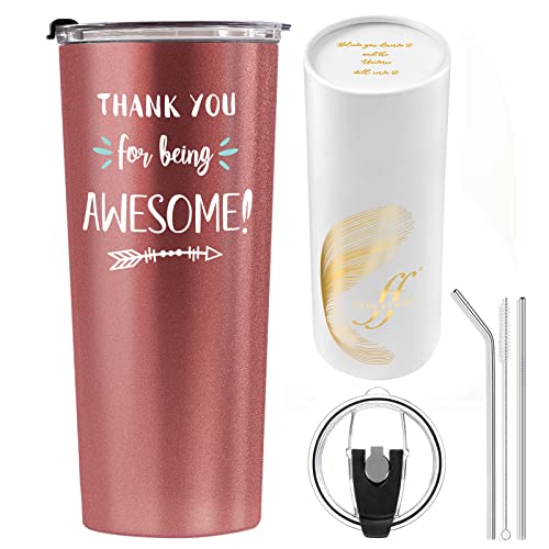 Fancyfams Teacher Tumbler, 40oz Stainless Steel Mug, Teacher Gifts for Women - Teacher Appreciation Gifts - Gifts for Teachers on Birthday, Best Teacher Ever (Thank You 22oz - Rose Gold)