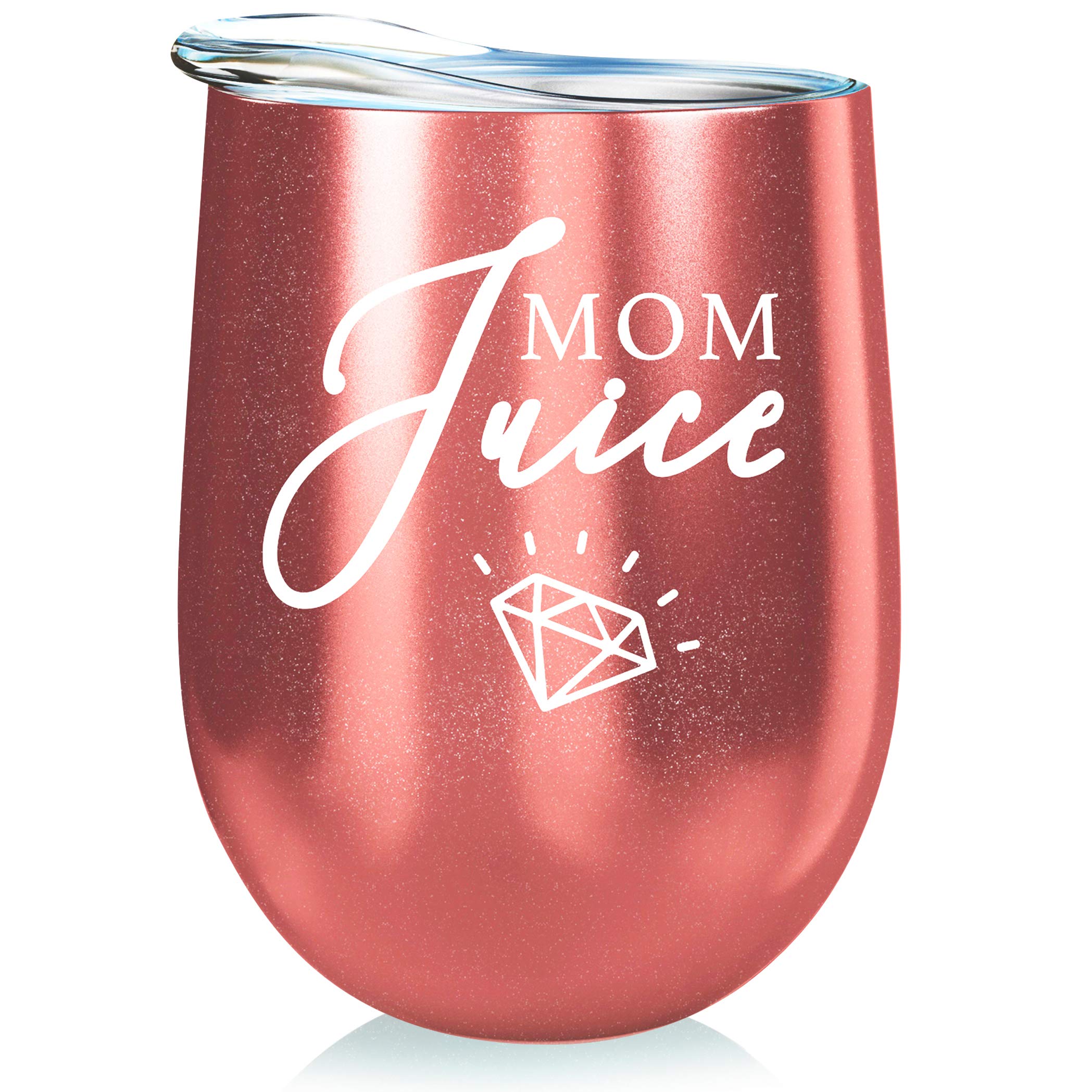 Mom Stainless Steel Wine Tumbler - 12oz with Steel Straw, BPA Free Lid, & Straw Cleaning Brush - Stemless Insulated Wine Tumbler with Lid - Gift for Mothers who Love Coffee, Tea - Mom Juice