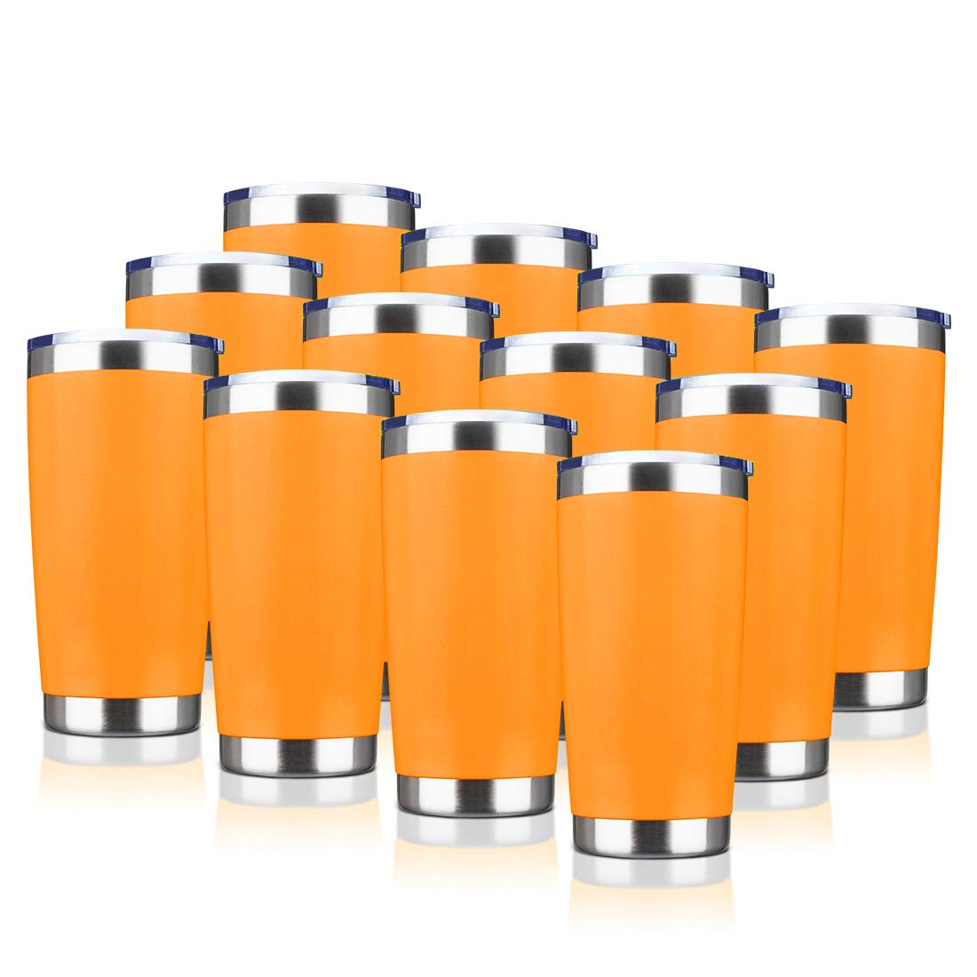 EcoMozz 20oz Tumbler Bulk Stainless Steel Vacuum Insulated Tumblers with Lid Double Wall Travel Mug, Durable Powder Coated Coffee Cup, Suitable for Ice Drinks and Hot Beverage (Orange 12pack)