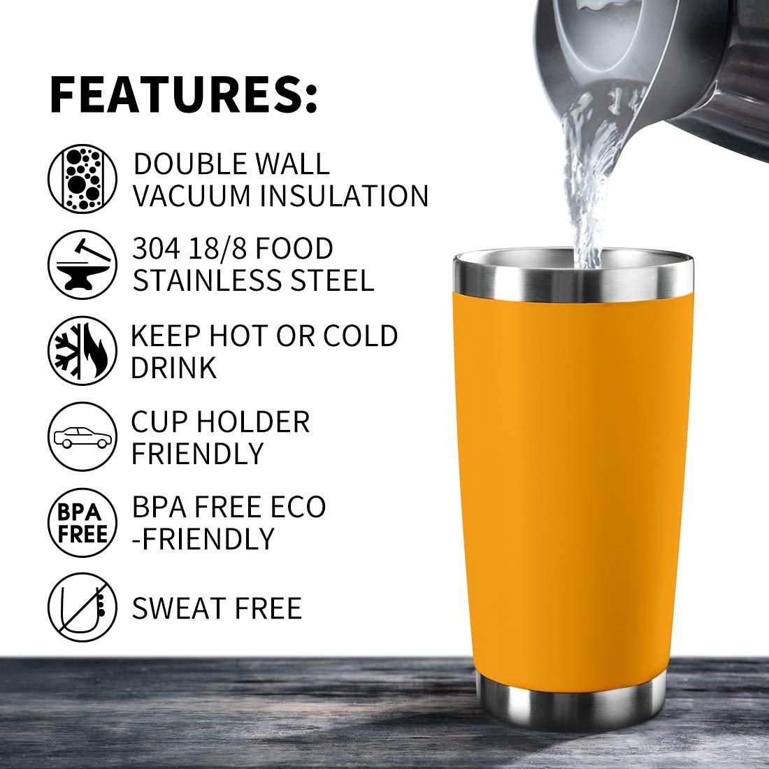 EcoMozz 20oz Tumbler Bulk Stainless Steel Vacuum Insulated Tumblers with Lid Double Wall Travel Mug, Durable Powder Coated Coffee Cup, Suitable for Ice Drinks and Hot Beverage (Orange 12pack)