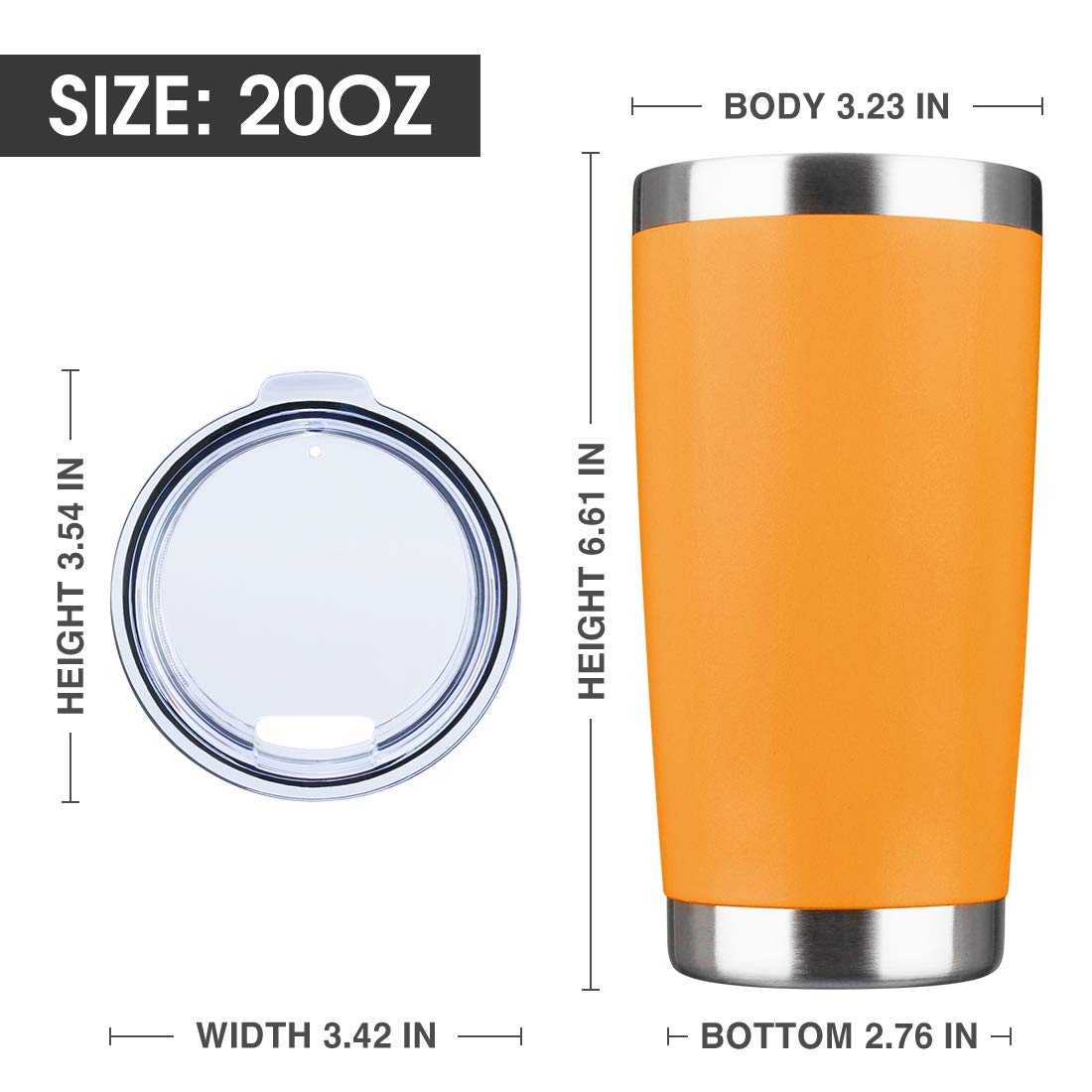 EcoMozz 20oz Tumbler Bulk Stainless Steel Vacuum Insulated Tumblers with Lid Double Wall Travel Mug, Durable Powder Coated Coffee Cup, Suitable for Ice Drinks and Hot Beverage (Orange 12pack)