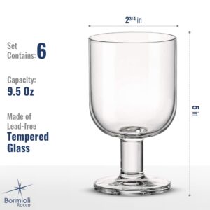 Bormioli Rocco Hosteria Set Of 6 Stackable Wine Glasses, 9.5 Oz. Goblet, Clear Tempered Glass, Made In Italy.