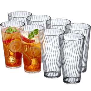 amazing abby - stream - 24-ounce plastic tumblers (set of 8), plastic drinking glasses, all-clear high-balls, reusable plastic cups, stackable, bpa-free, shatter-proof, dishwasher-safe